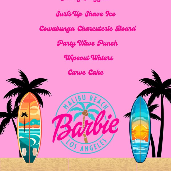 Barbie Themed Menu Template - Etsy
