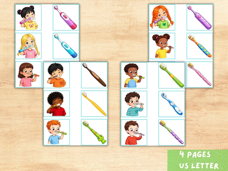 Kids Dental Health Printable Activities: Tooth Brushing Chart, Matching ...