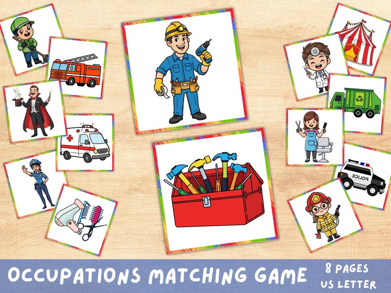 Occupations Matching Game Printable Preschool Activity Toddler Learning ...