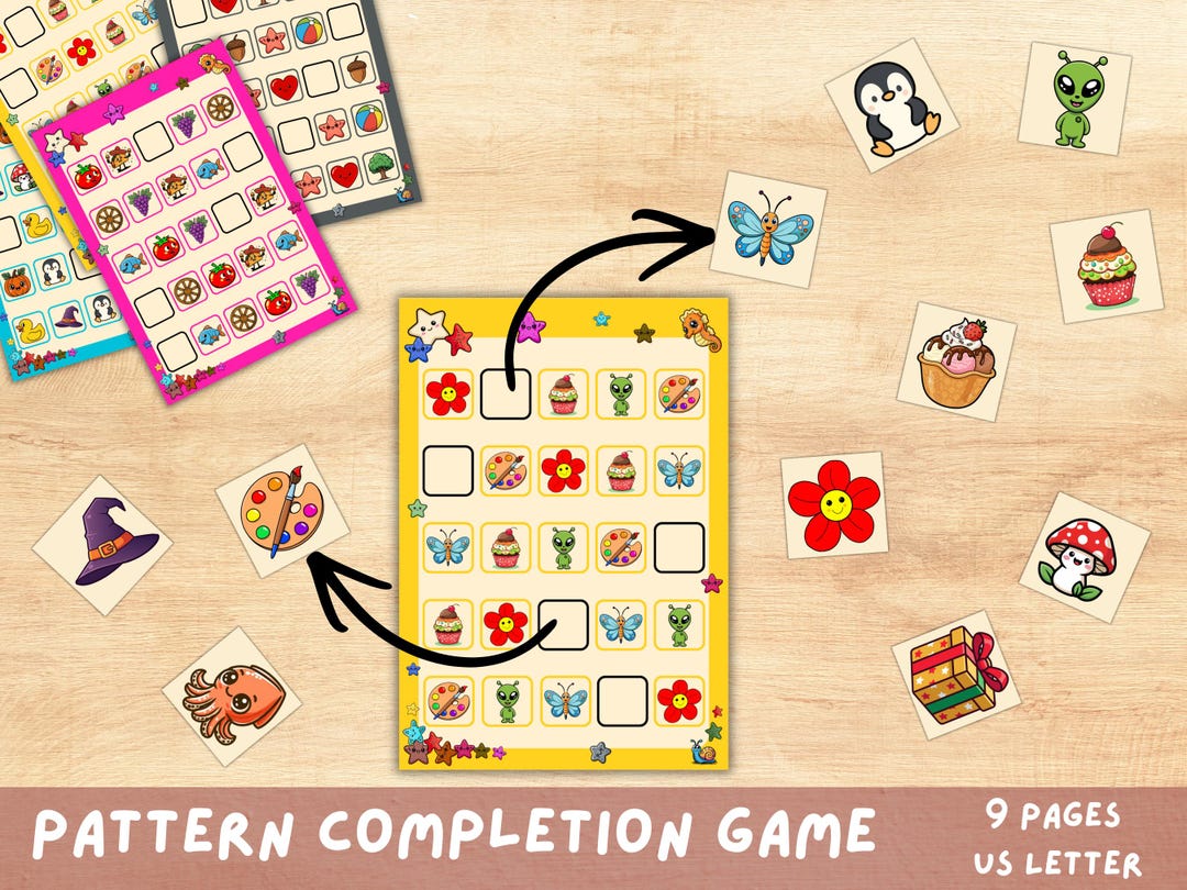 Pattern Completion Printable Kids Pattern Game Preschool Logic Activity ...