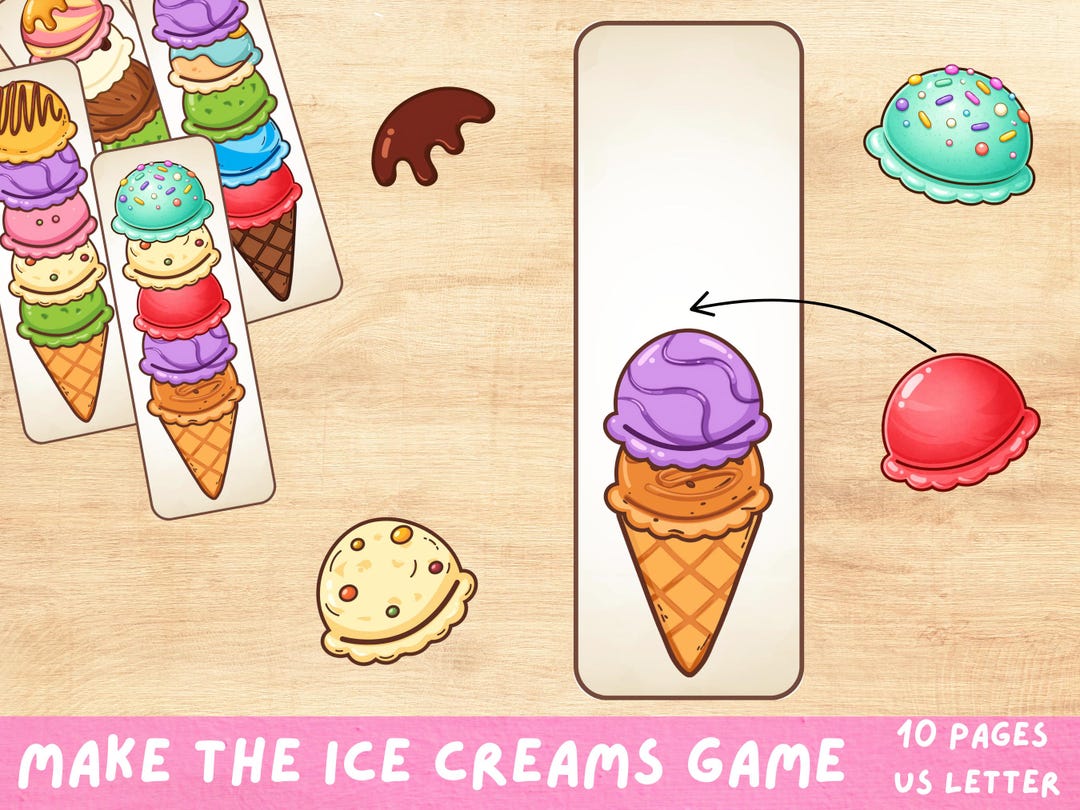 Ice Cream Matching Game Kids Printable Color Sorting Activity Preschool ...