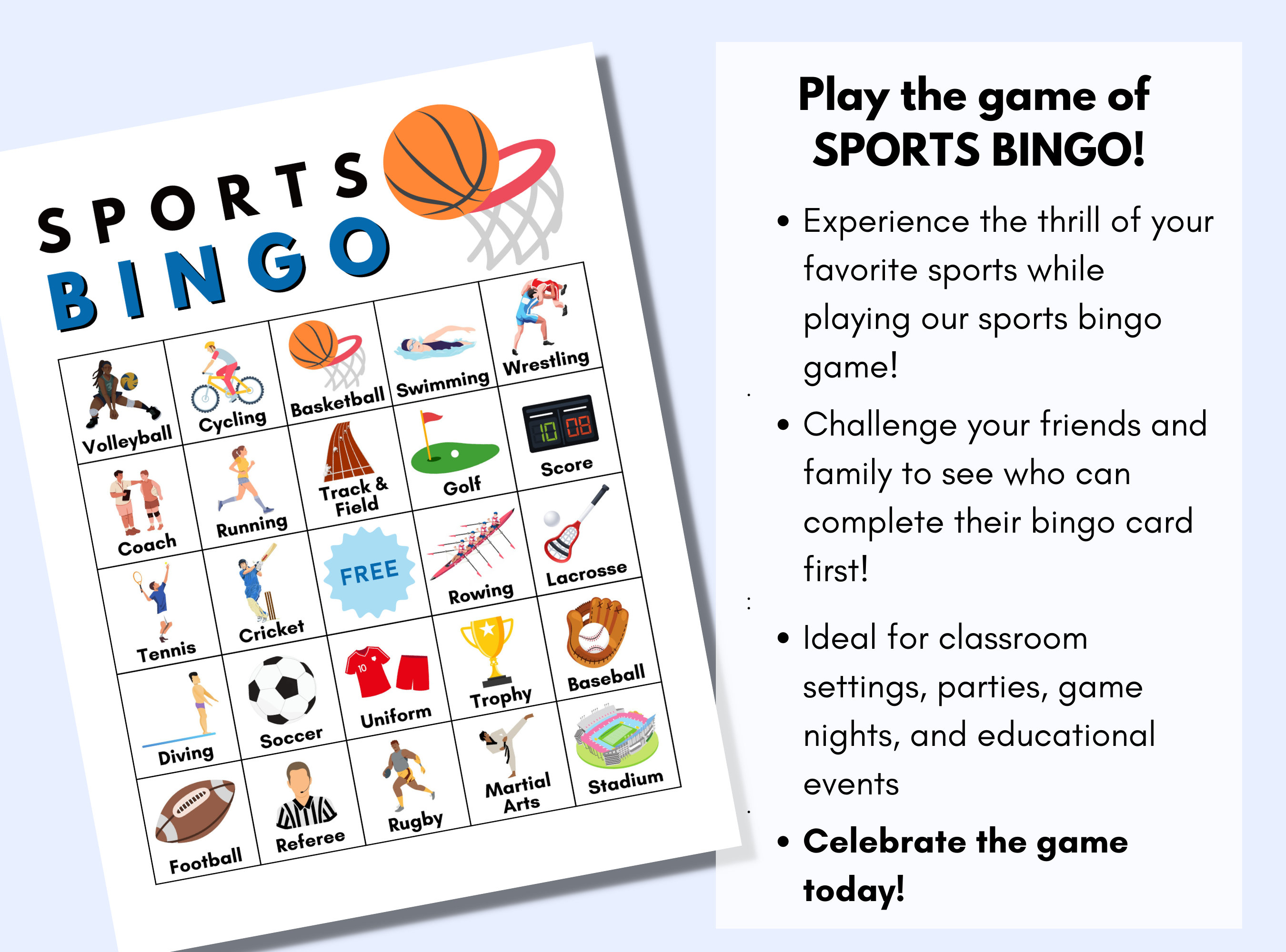 Sports Bingo Game Kit, Physical Education, Sports Game, Classroom ...