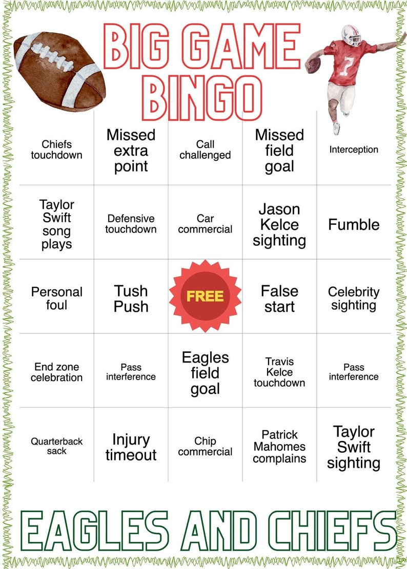 2025 Super Big Game Bingo-game Only-20 Cards (digital File), Football ...