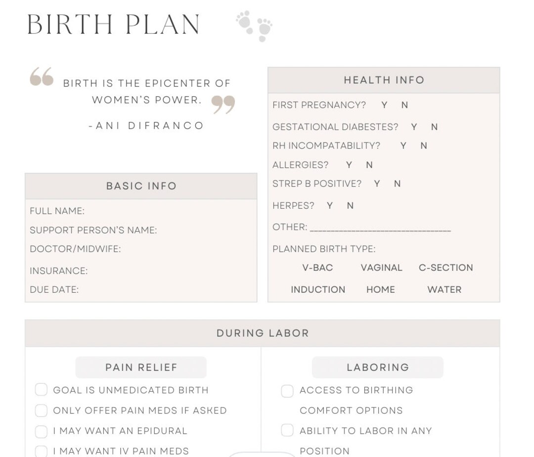 Birth Plan Template, Editable Birth Plan Template, Printable Birthing ...