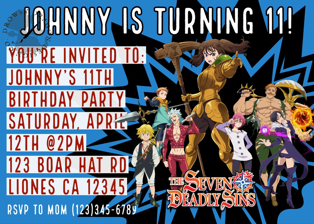 Seven Deadly Sins Birthday Invitation - Etsy