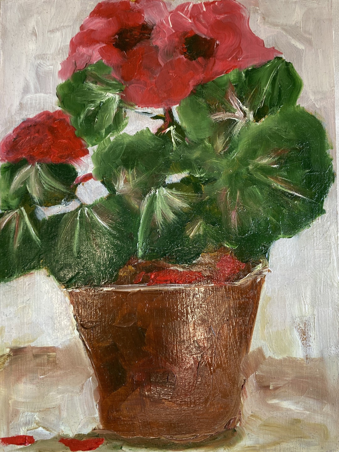 Flower Oil Painting Original Art, Flower Painting Red Flower Artwork ...