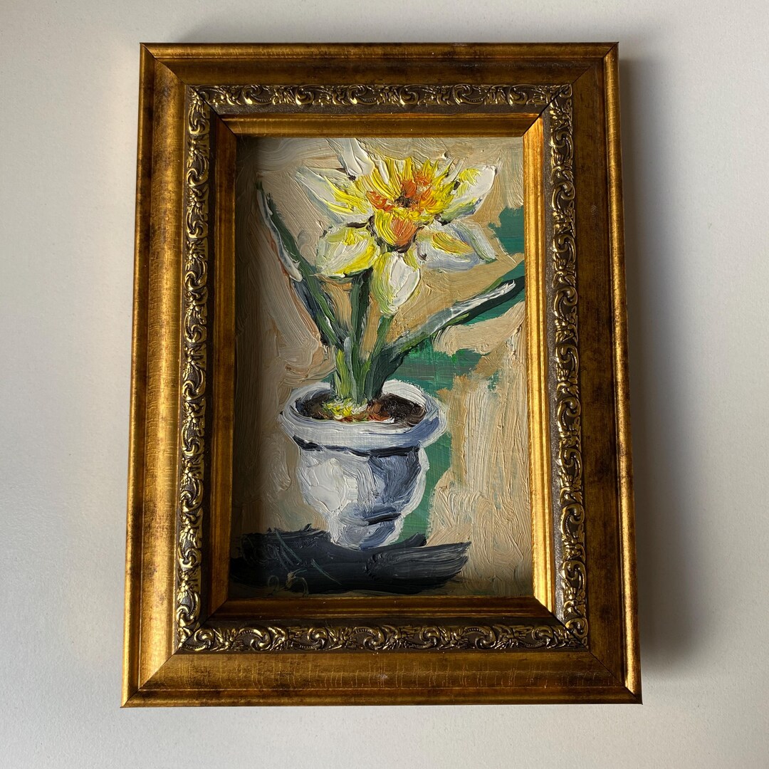 Framed Flower Painting Original Art Impasto Painting Flowers Semi ...
