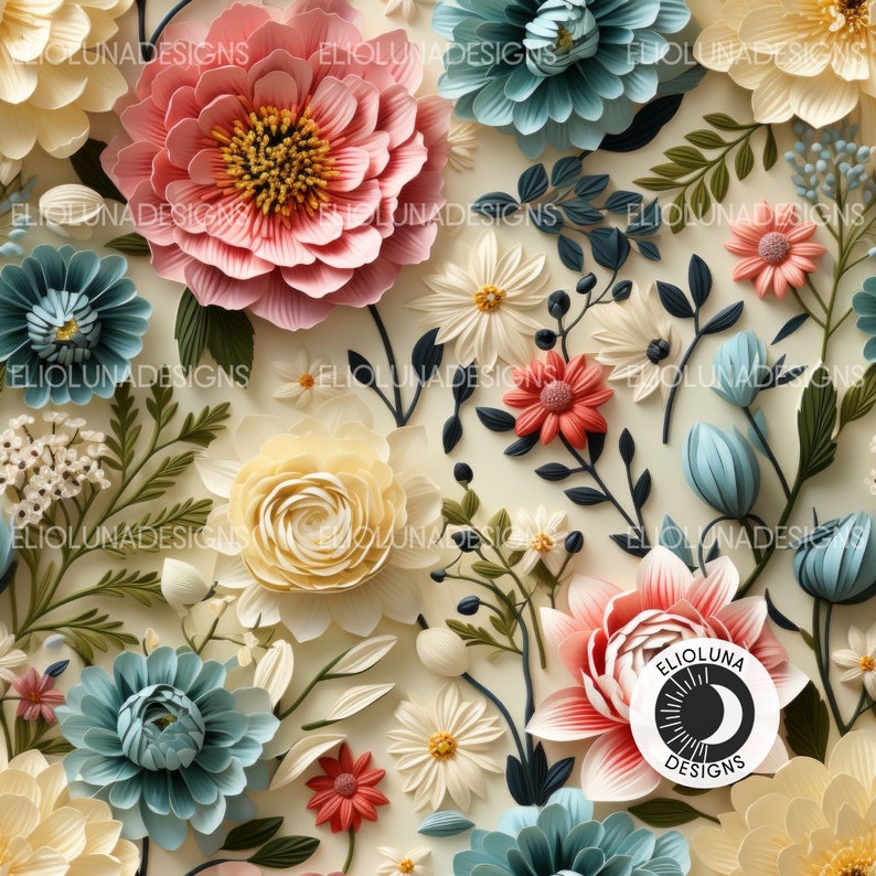 Spring Floral Pattern Digital Paper 3D Spring Flowers 3D Fabric Pattern ...