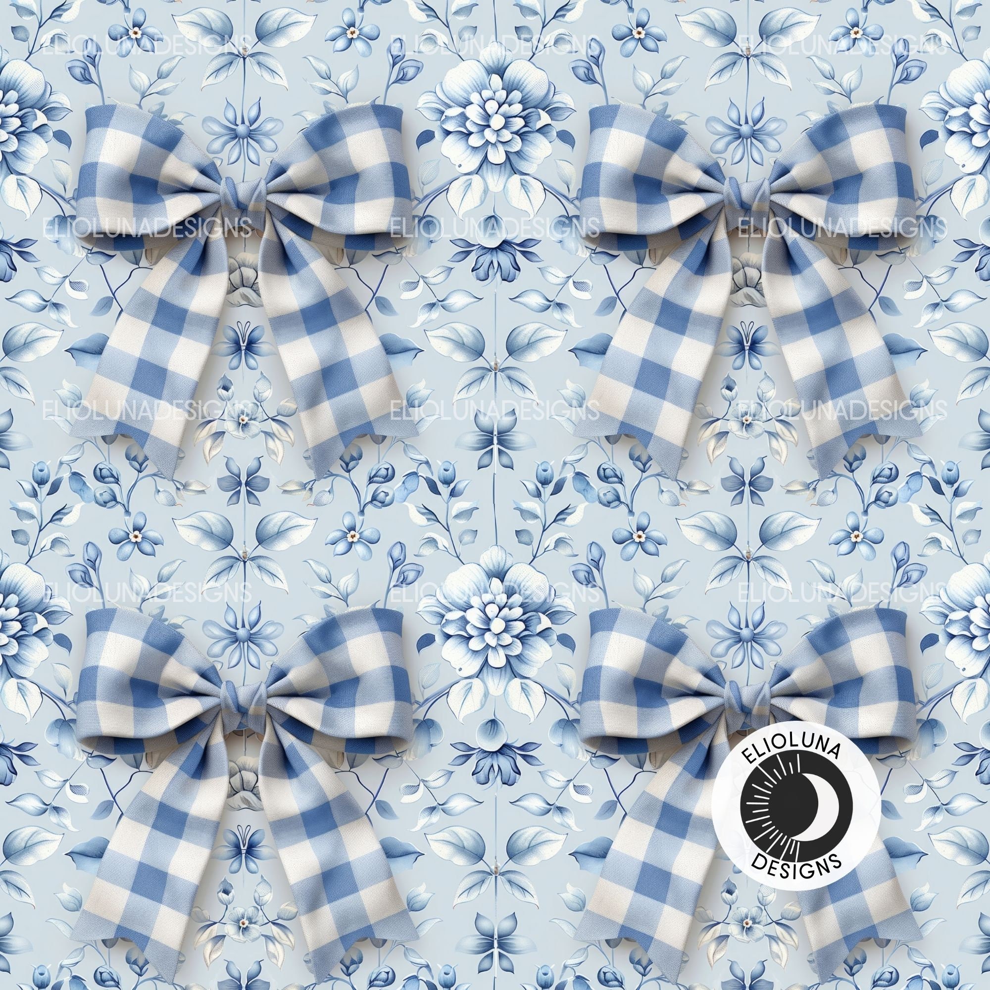 Vintage Coquette Bows Pattern Digital Paper Blue Checkered Bow Seamless ...