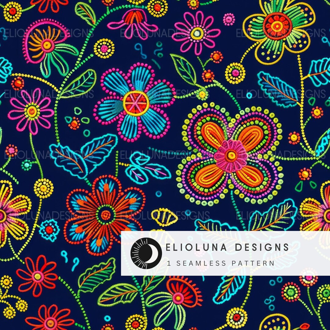 Beaded Floral Pattern Digital Paper Beaded Floral Pattern Seamless Digital Beaded Printable Art ...