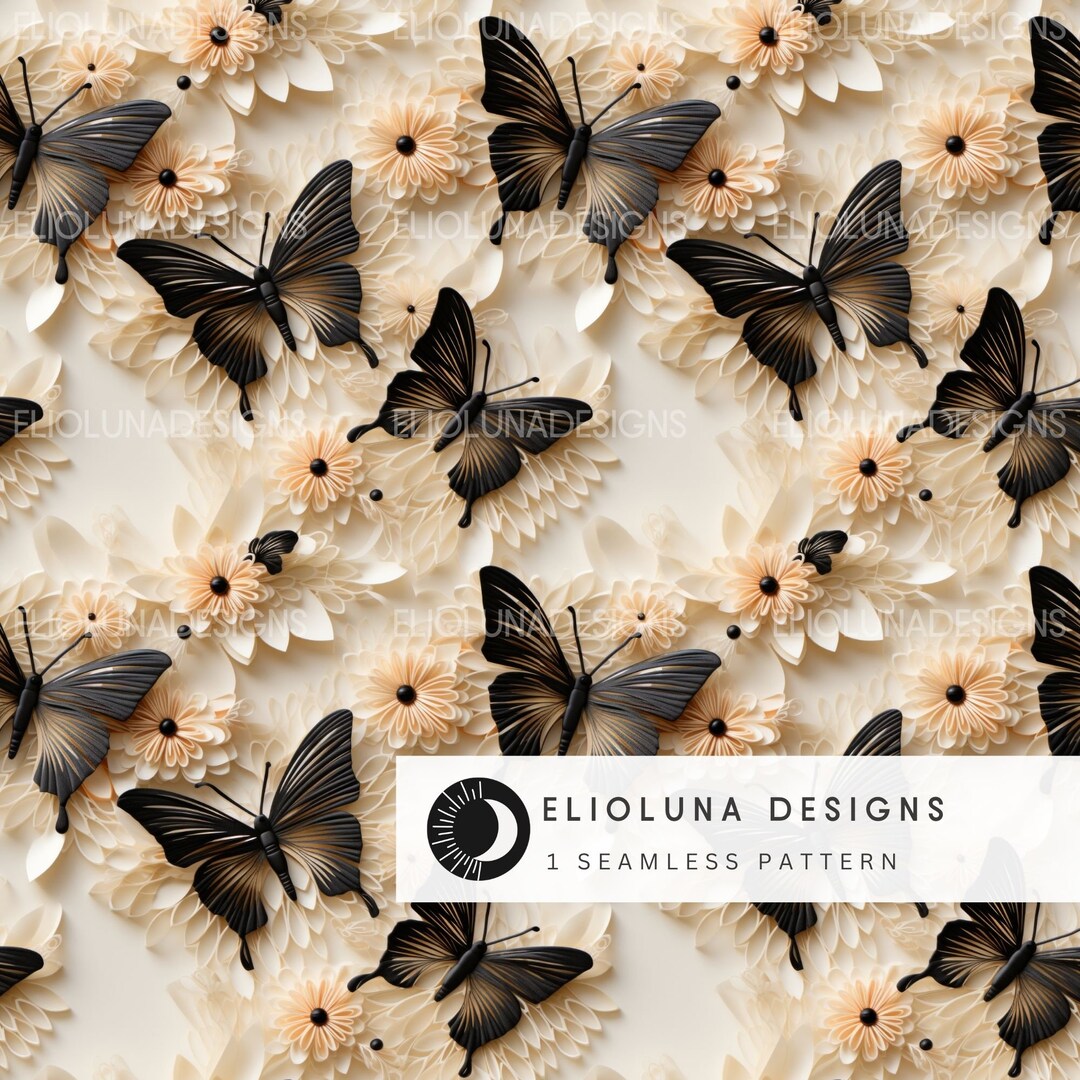 Butterfly Floral Pattern Digital 3D Boho Butterfly Seamless Pattern ...
