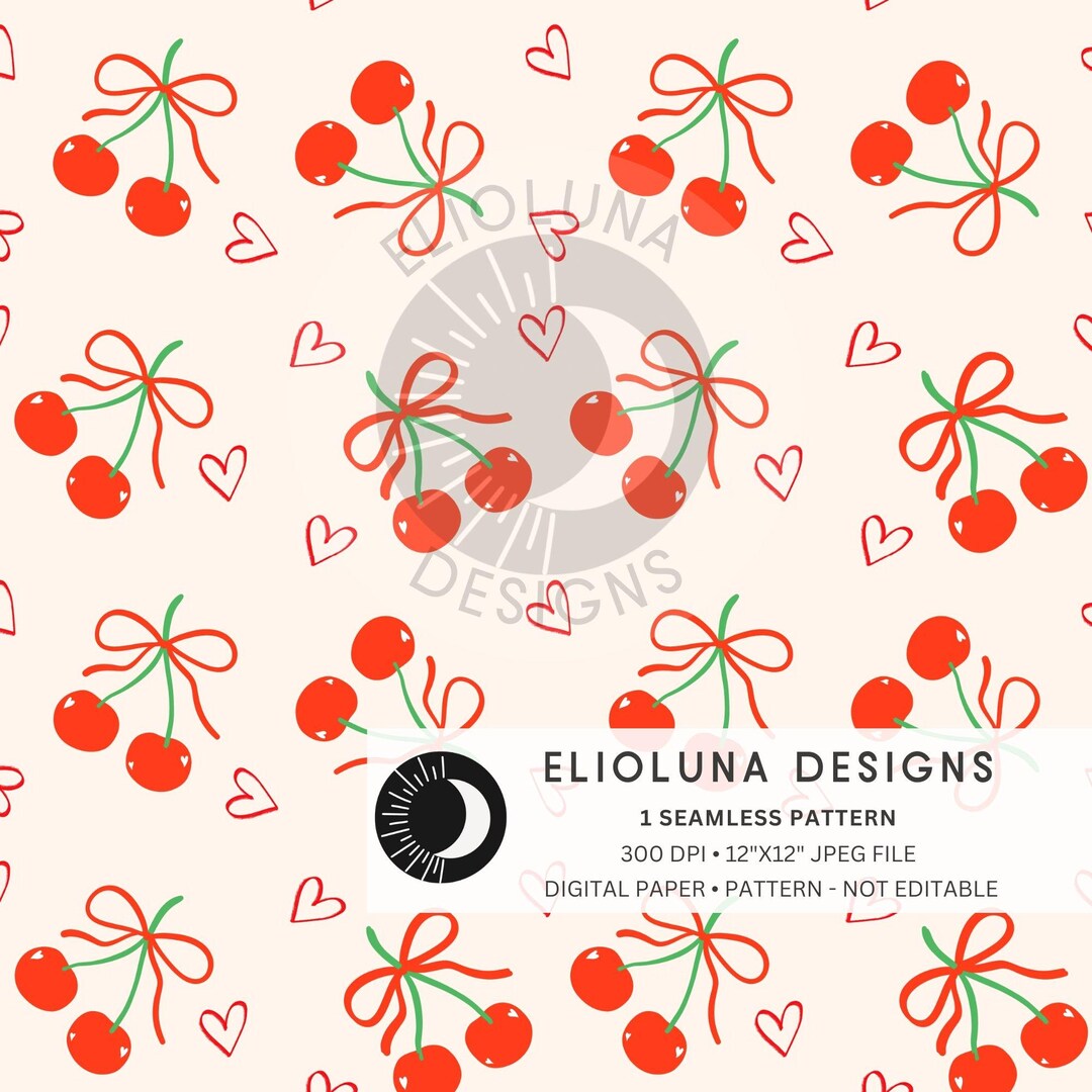 Cherry Coquette Heart Valentine Seamless Pattern Valentine Pattern ...