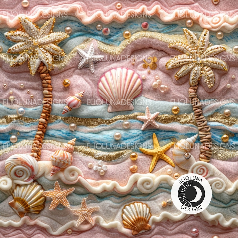 Beach Pattern Digital Paper 3D Seashell Pattern Seamless Digital ...