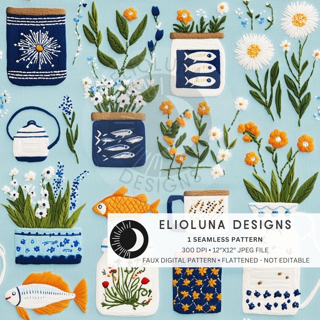 Fisherman Coastal Seamless Pattern Beach Pattern Seamless Digital Paper ...