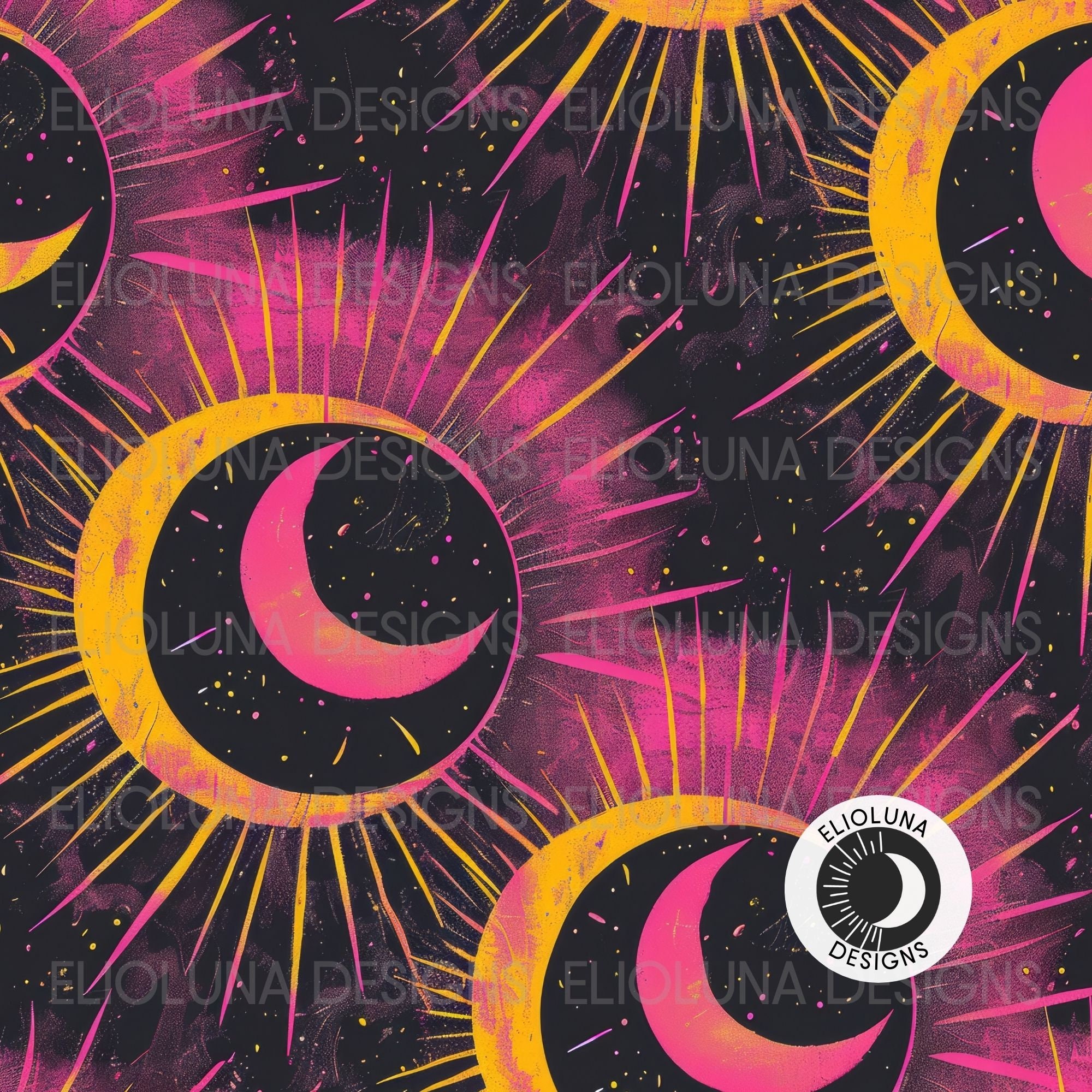 Solar Eclipse Pattern Moon Seamless Celestial Digital Paper Solar ...