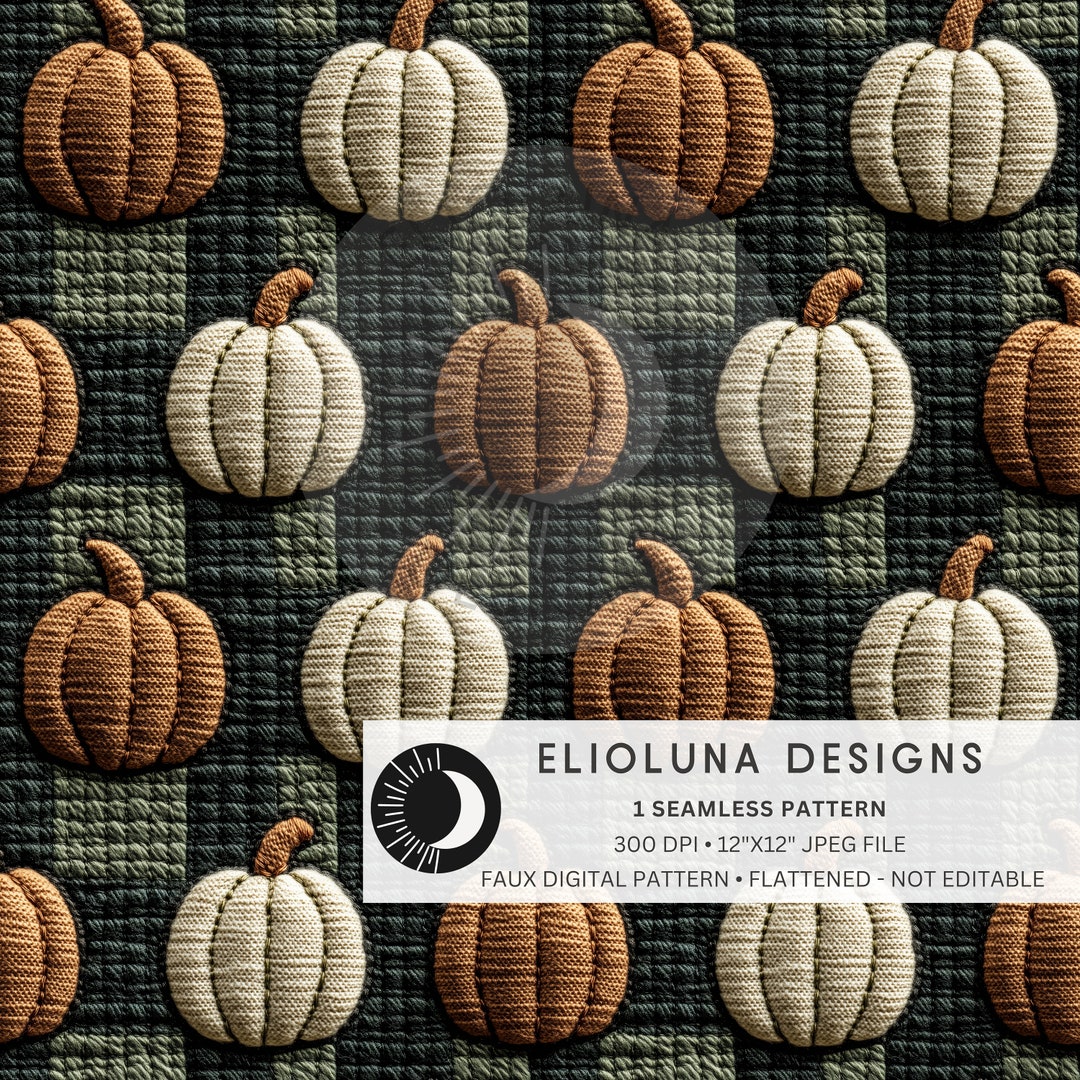 Fall Pumpkins Seamless Pattern 3D Faux Embroidery Pumpkins Digital ...