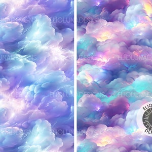 Digital Paper Clouds Seamless Pattern Sky Background 3D Rainbow Digital ...