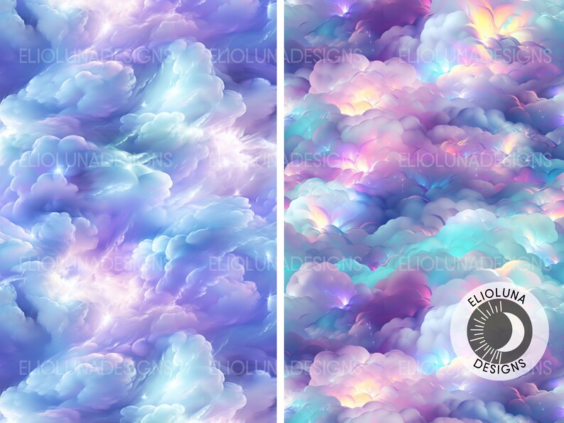 Digital Paper Clouds Seamless Pattern Sky Background 3D Rainbow Digital ...