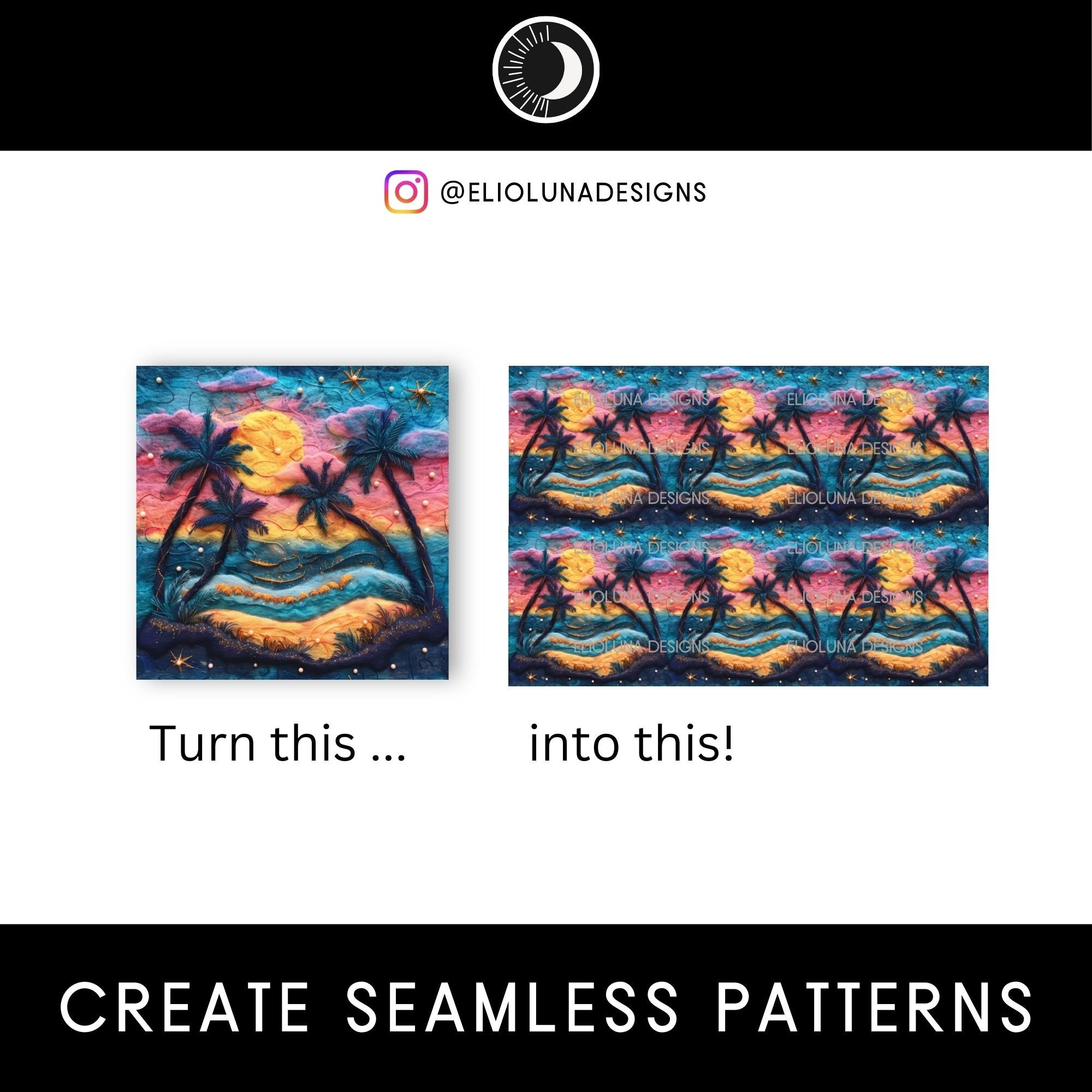 Beach Pattern Digital Paper 3D Palm Tree Pattern Seamless Digital ...