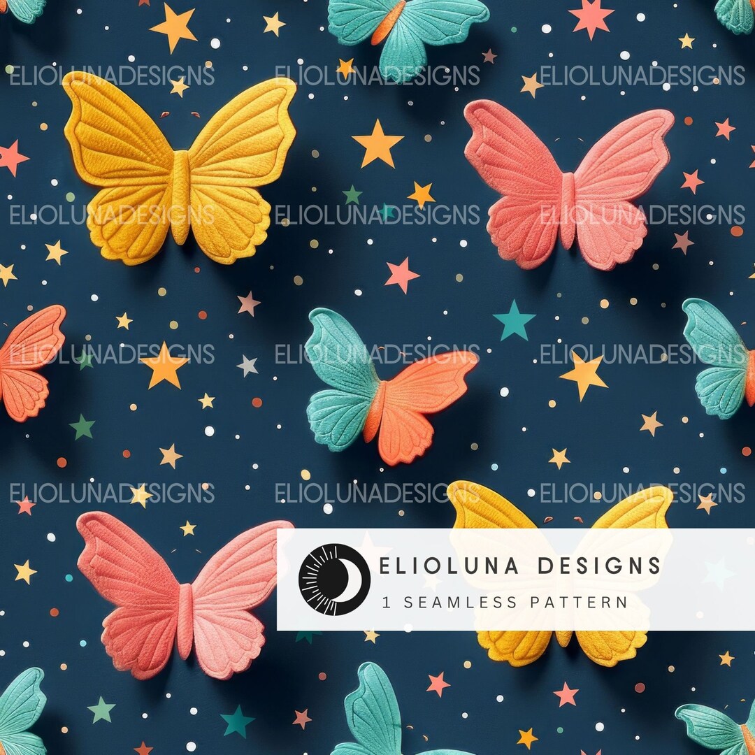 3D Butterfly Pattern Digital Paper Butterfly Star Pattern Seamless ...
