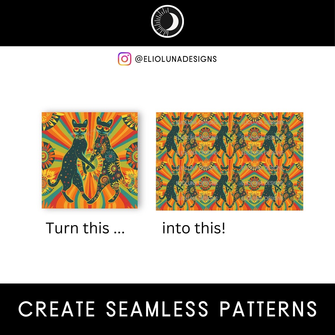 Groovy Cats Seamless Pattern Retro Seamless Cat Pattern Retro Groovy ...