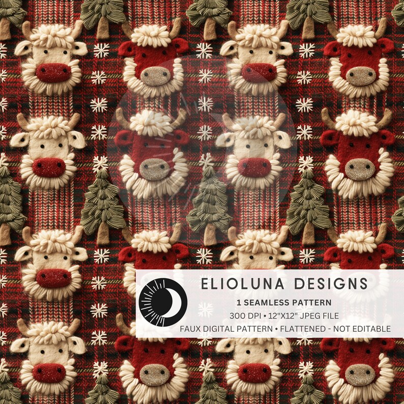 Highland Cow Christmas Seamless Pattern Repeating File Fabric ...