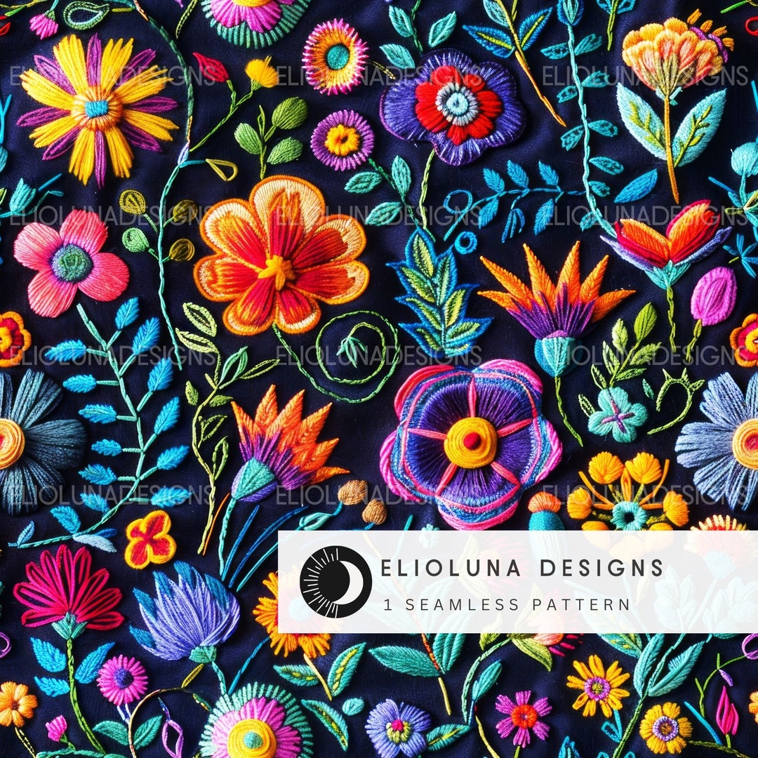 Mexican Floral Pattern Digital Paper Faux Embroidery Fiesta Floral ...