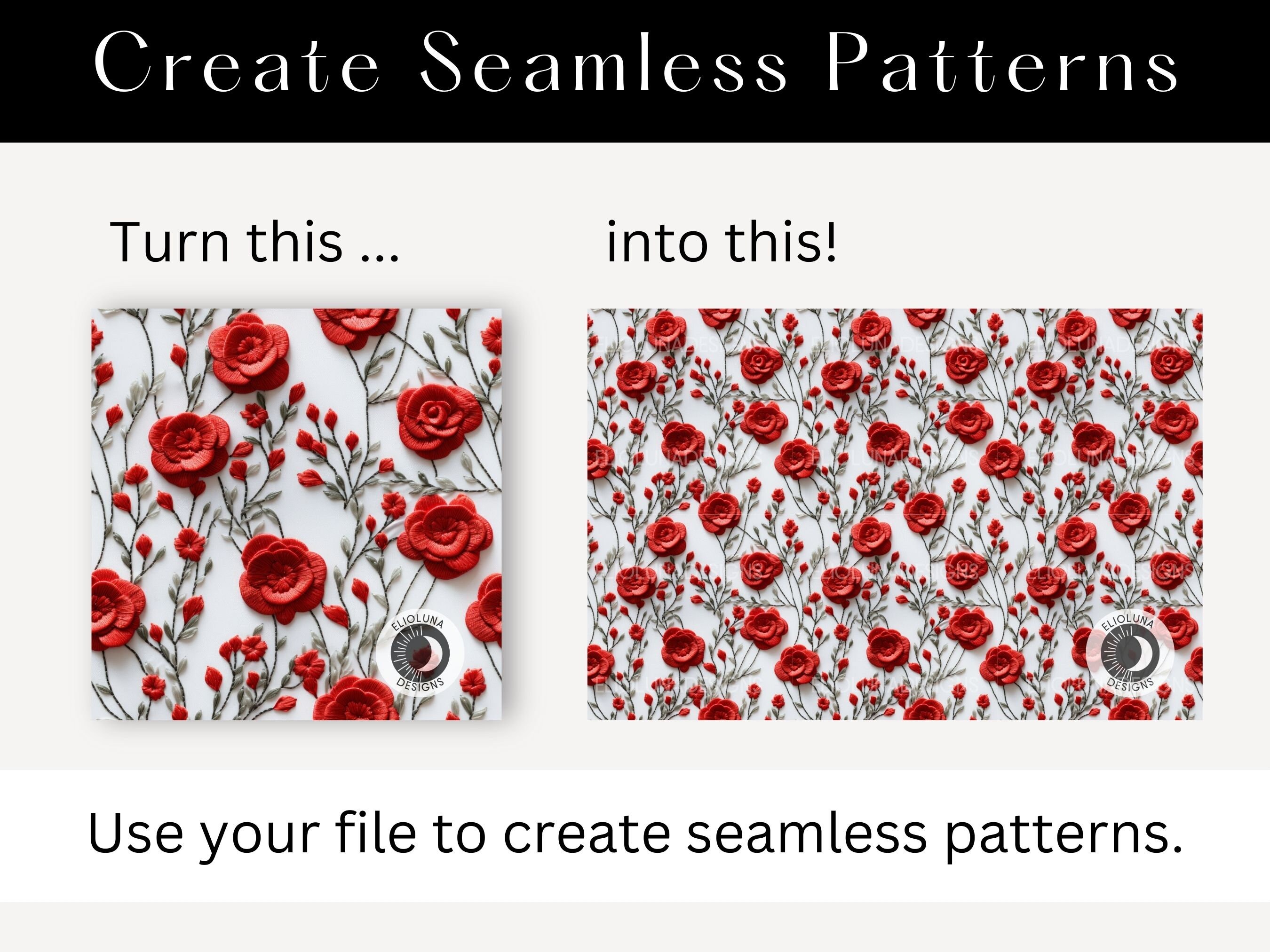 Digital Paper Red Rose Seamless Pattern Red Rose 3D Faux Embroidery ...