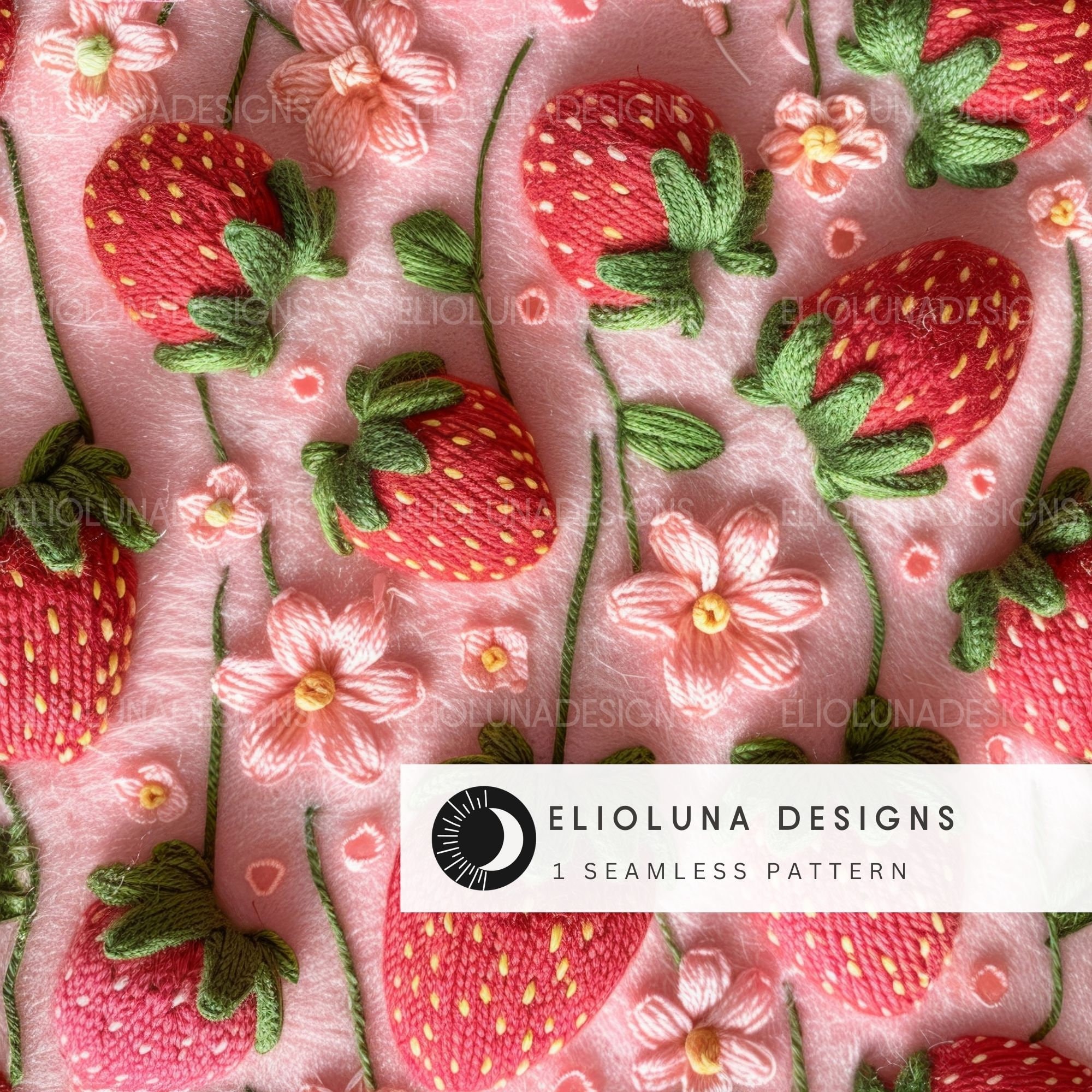 Strawberry Pattern Digital Paper 3D Felt Strawberry Pattern Seamless ...