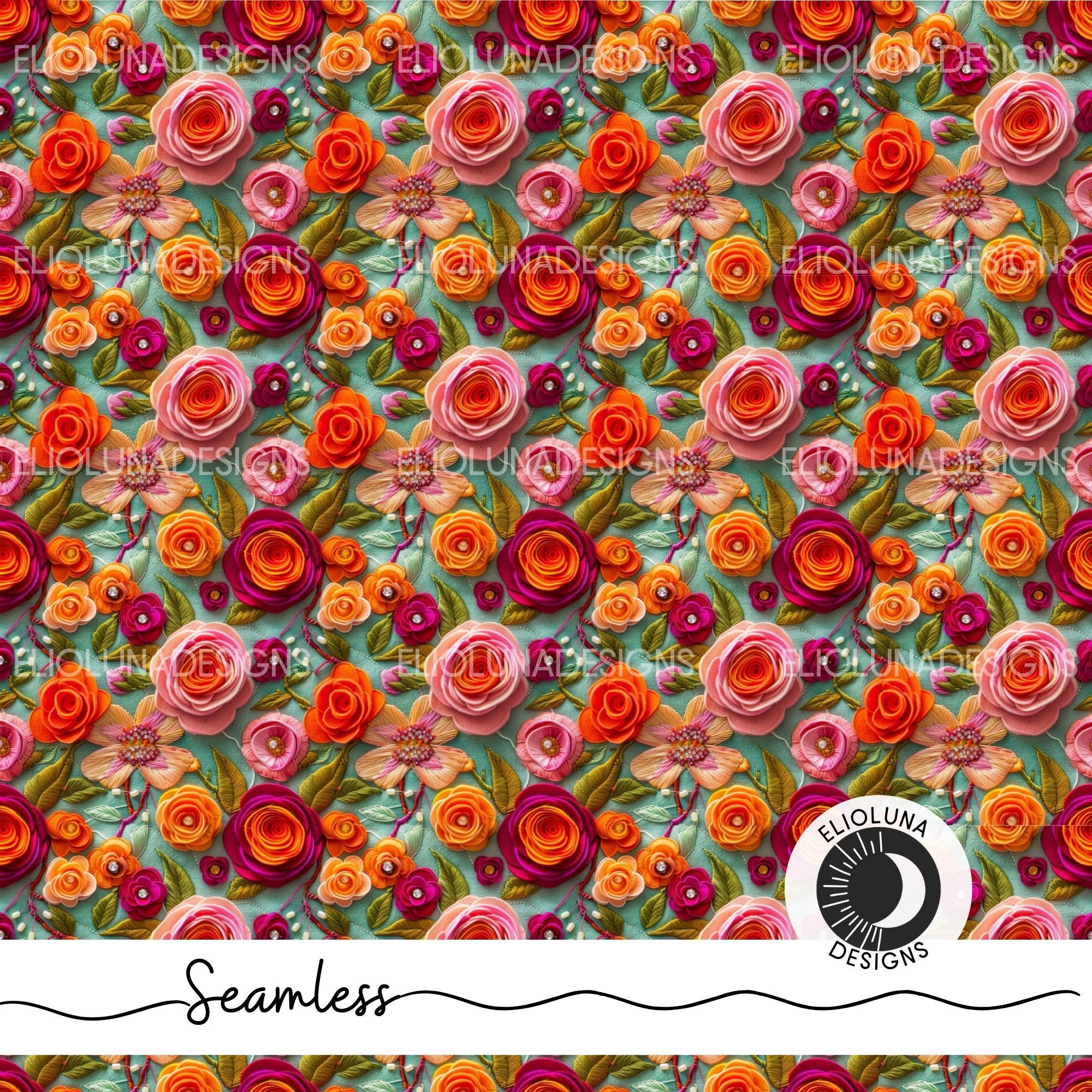 3D Rose Floral Pattern Digital Paper Faux Embroidery Summer Floral ...