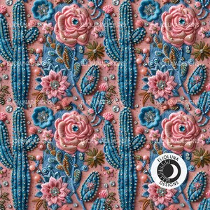 Cactus Floral Pattern Digital Paper Embroidered Western Pattern ...