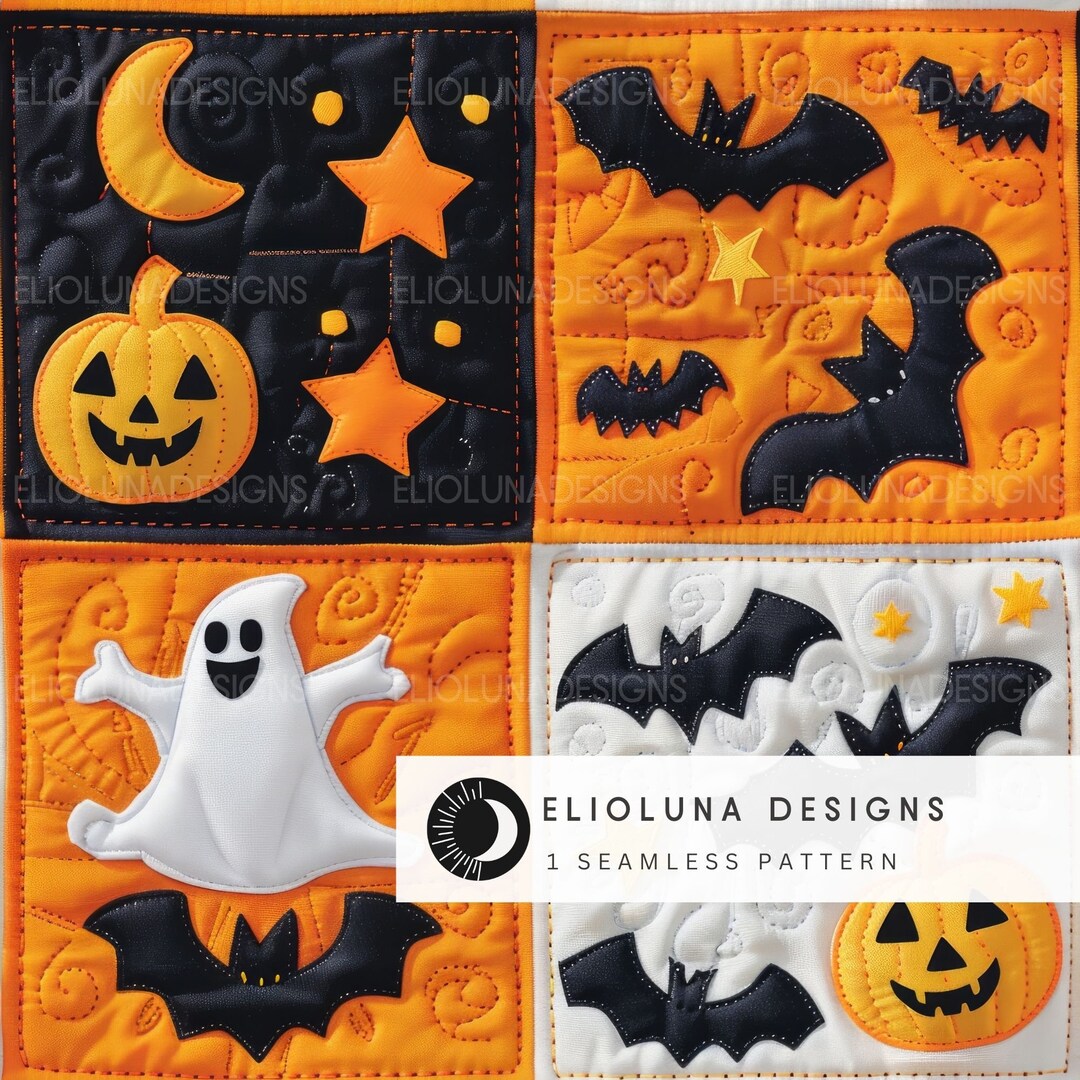 Halloween Patchwork Seamless Pattern Halloween Digital Paper Halloween ...