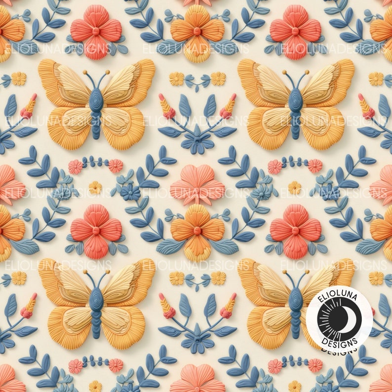 Butterfly Pattern Digital Paper 3D Butterfly Pattern Seamless ...
