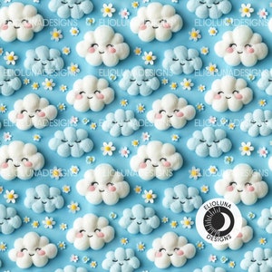 Cloud Pattern Happy Clouds Digital Paper Cute Clouds Seamless Pattern ...