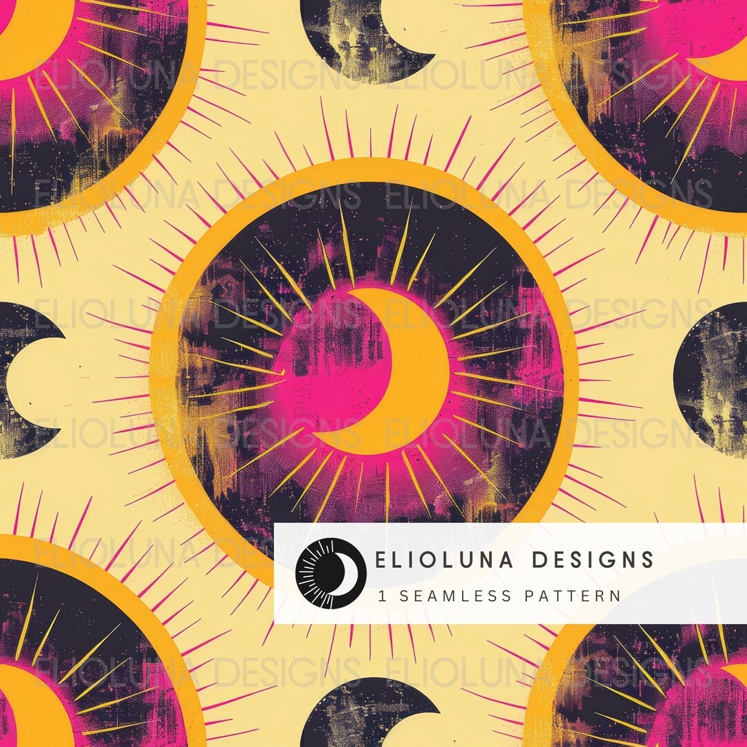 Solar Eclipse Pattern Moon Seamless Celestial Digital Paper Solar ...