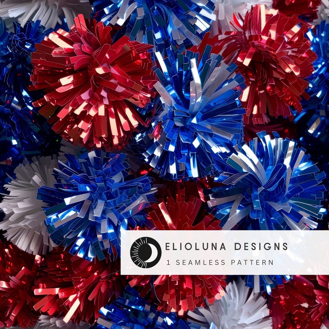 4th of July Pom Pom Seamless Pattern July 4th Digital Paper Glitter ...