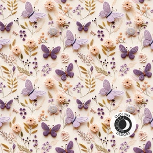 Spring Floral Butterfly Pattern Digital Paper Faux Embroidered Floral ...