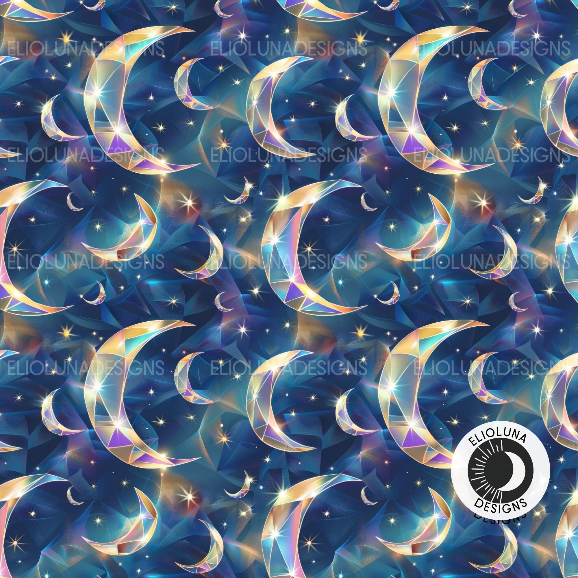 Iridescent Moon Pattern Celestial Seamless Moon Digital Paper Celestial ...