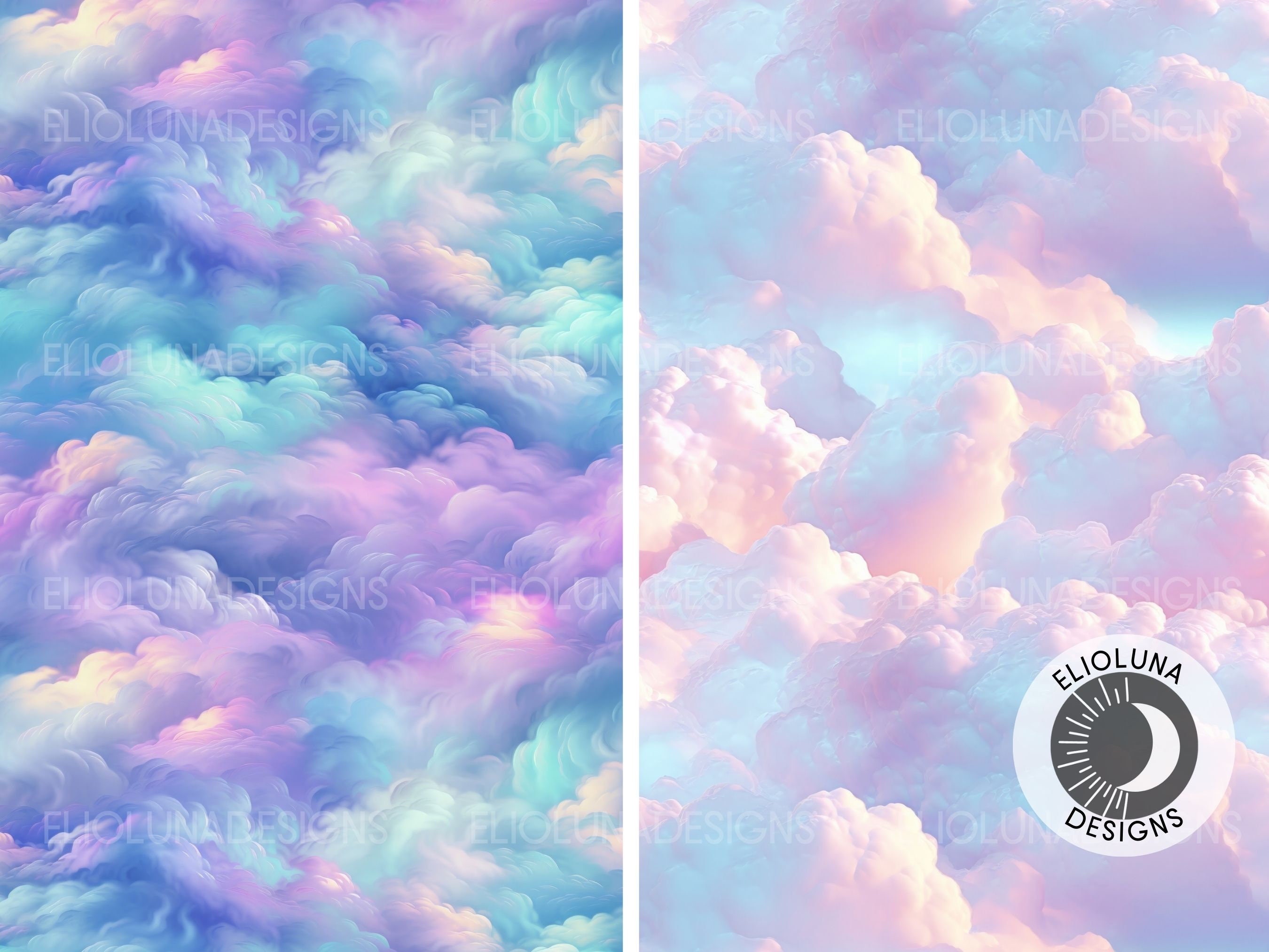 Lightning Clouds Digital Paper Set With 3D Effects and Pastel Colors - Etsy
