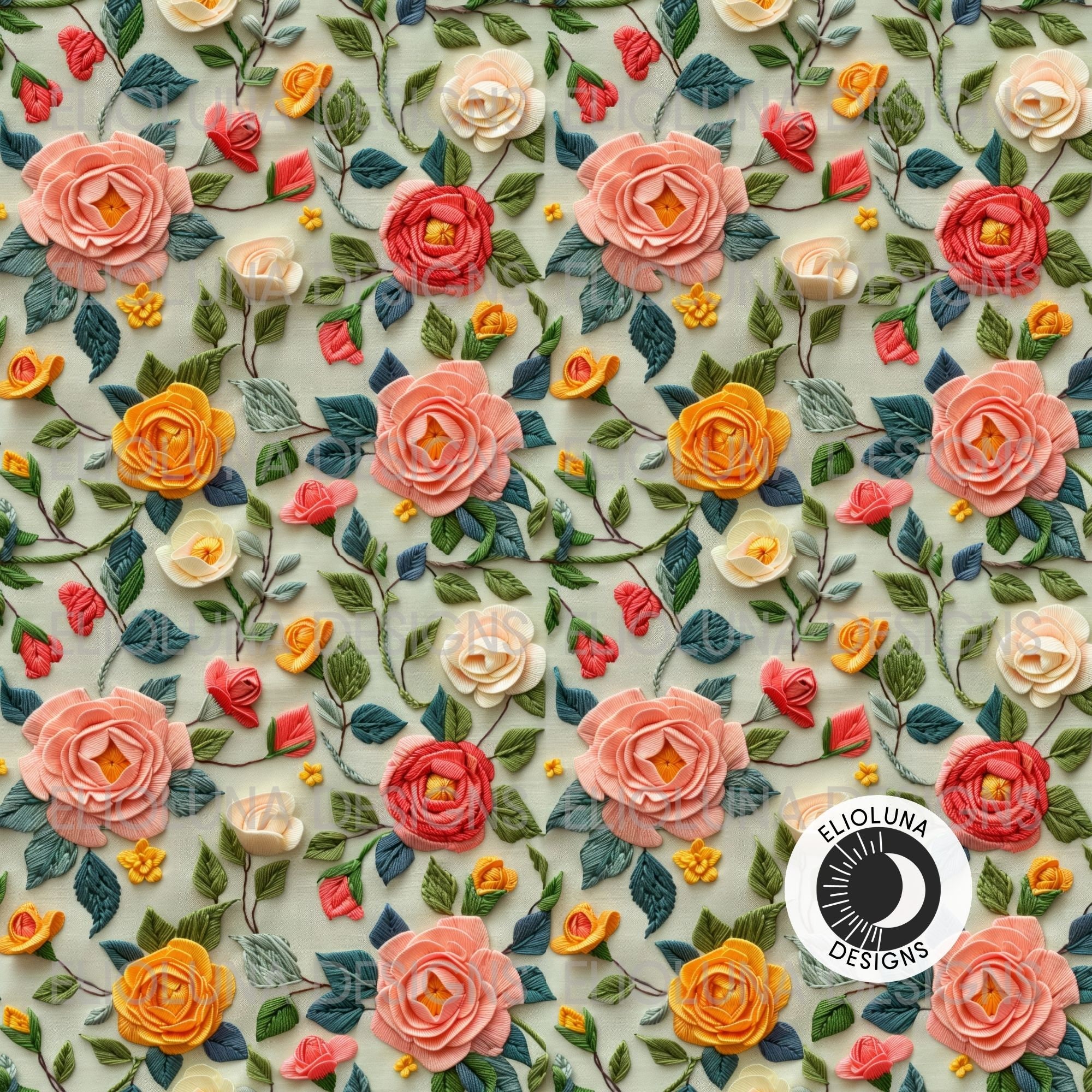 Rose Pattern 3D Faux Embroidery Floral Seamless Digital Design Floral ...