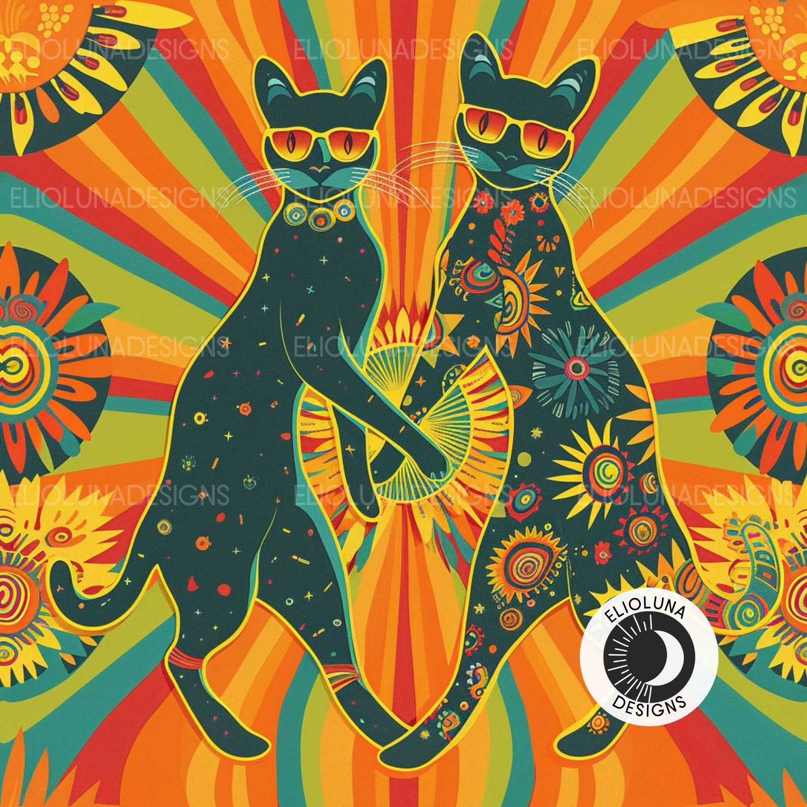 Groovy Cats Seamless Pattern Retro Seamless Cat Pattern Retro Groovy ...