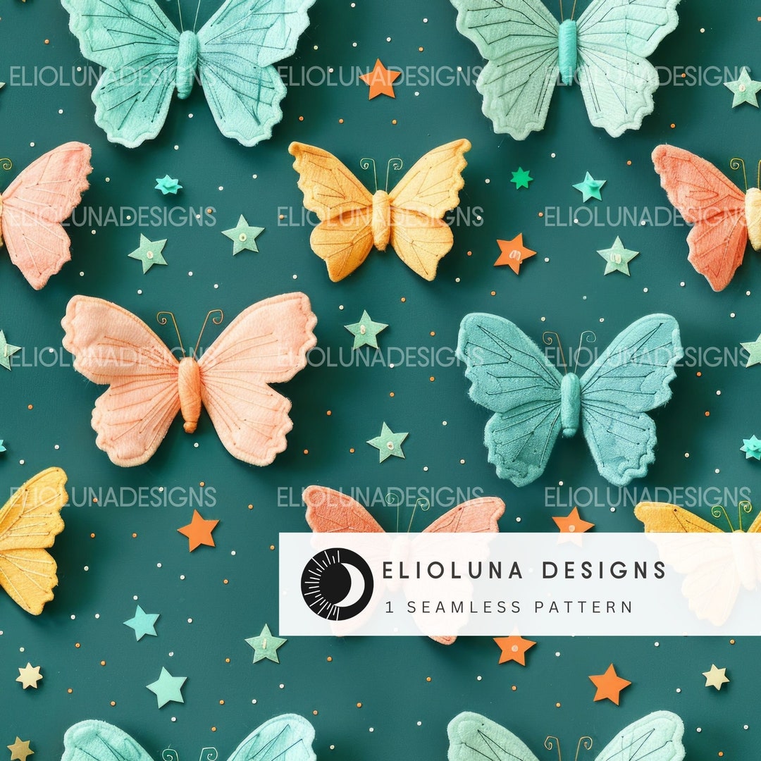 3D Butterfly Pattern Digital Paper Butterfly Star Pattern Seamless ...