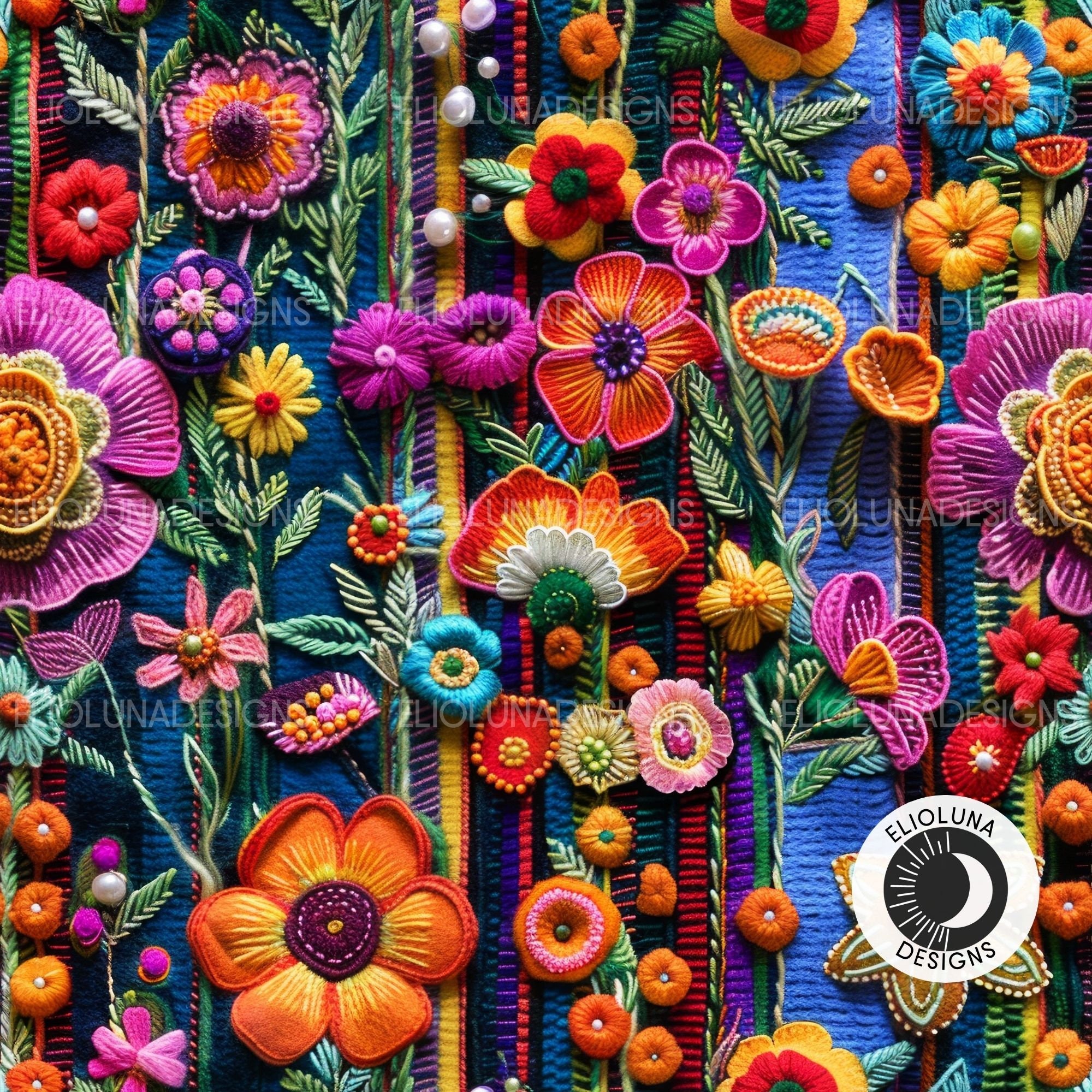 Mexican Floral Pattern Digital Paper Faux Embroidery Fiesta Floral ...