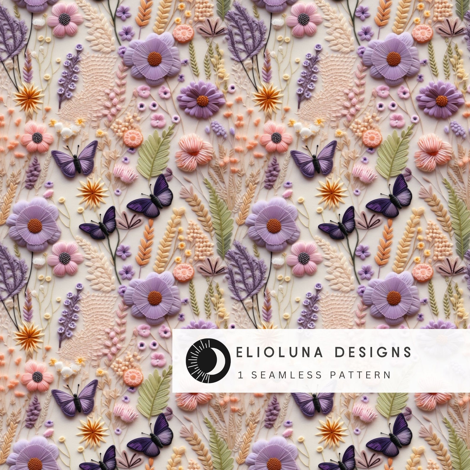 Spring Floral Butterfly Pattern Digital Paper Embroidered Floral ...