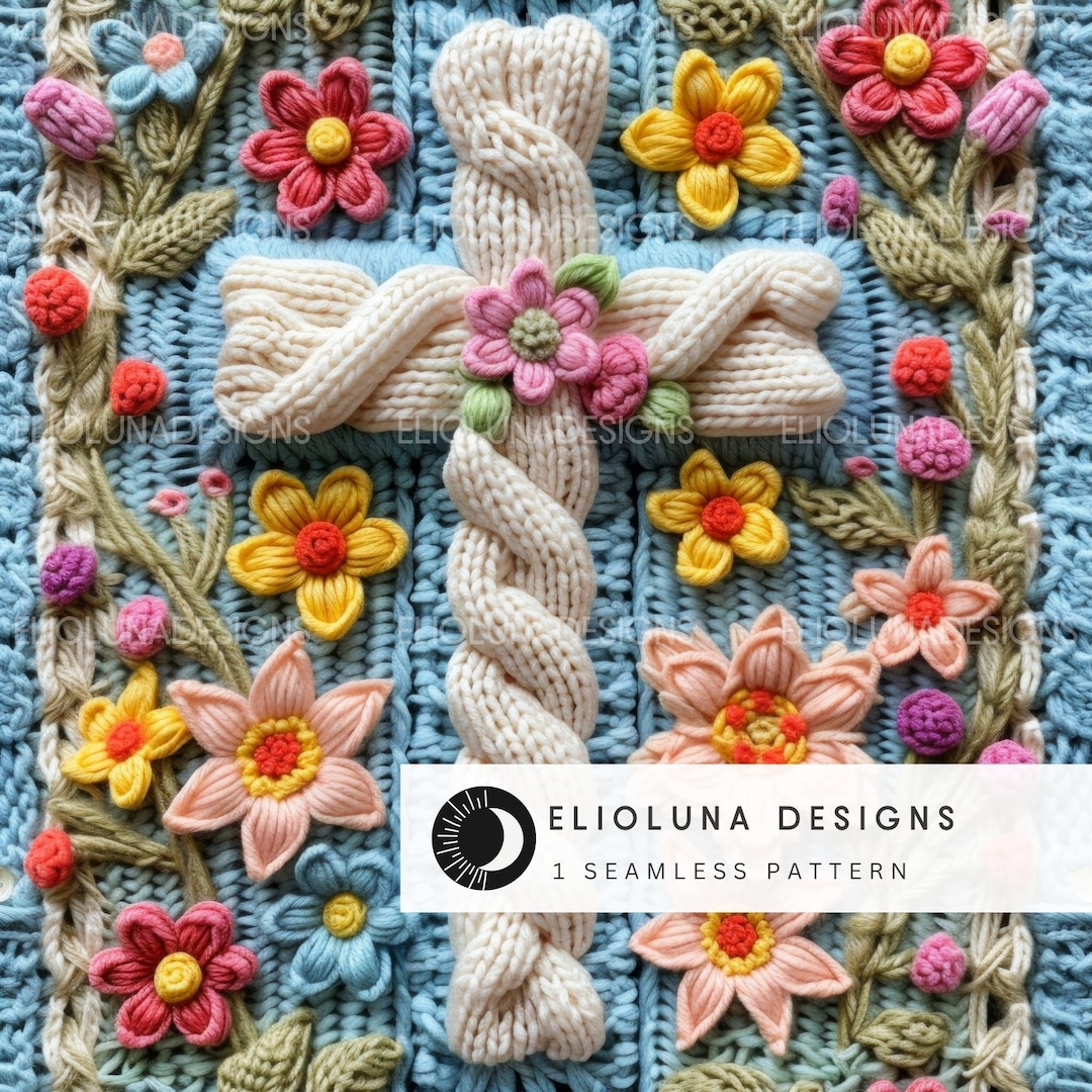 Knitted Cross Spring Pattern Digital Paper Floral Seamless Pattern ...