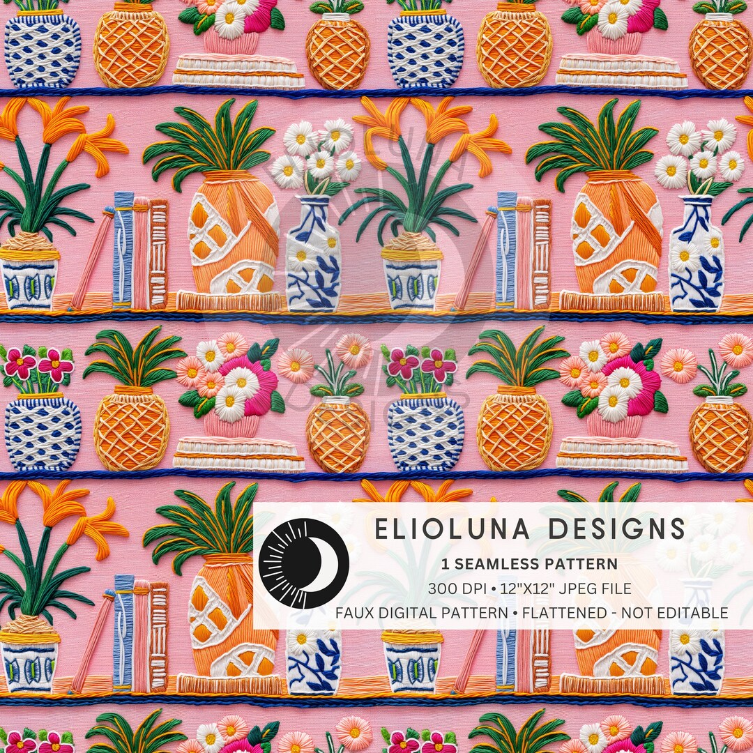 Preppy Tropical Floral Bookshelf Seamless Pattern Repeating File Fabric ...
