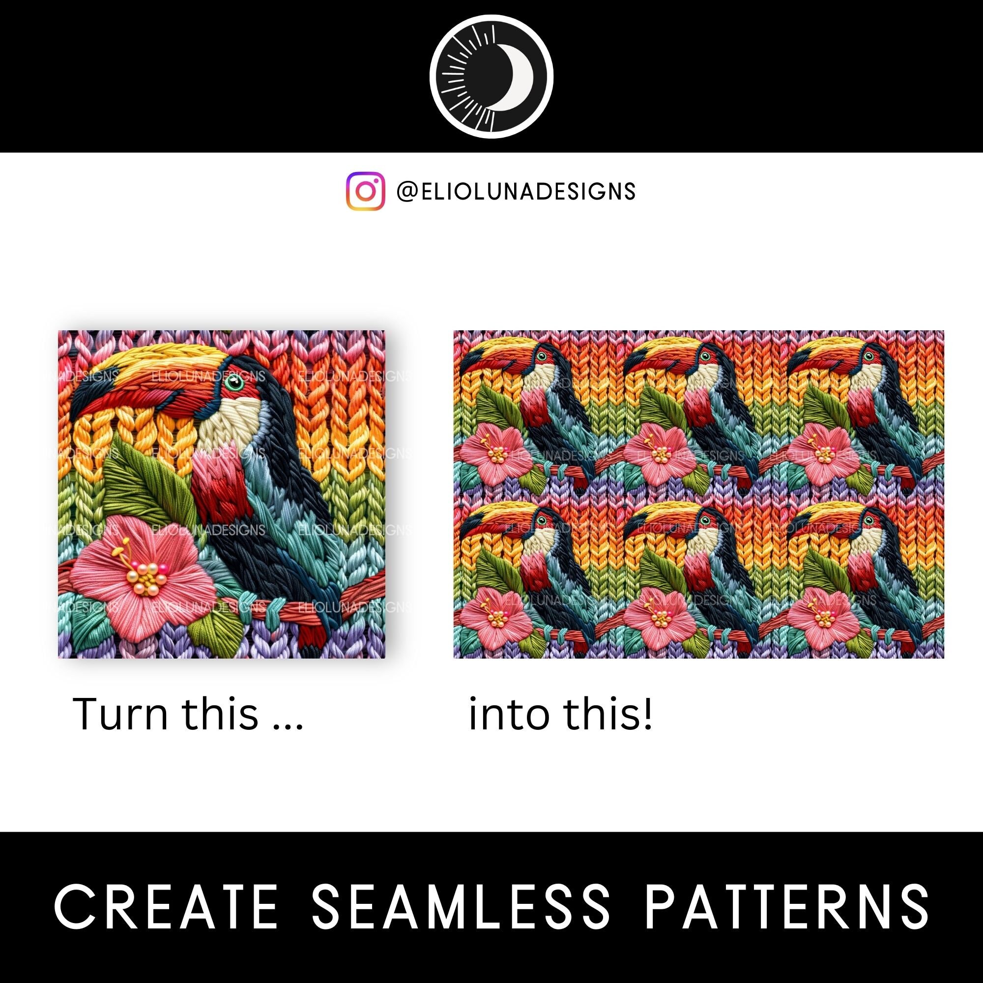 Toucan Pattern Digital Paper Tropical Knitted Toucan Pattern Seamless ...