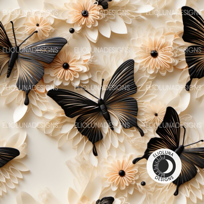 Butterfly Floral Pattern Digital 3D Boho Butterfly Seamless Pattern ...