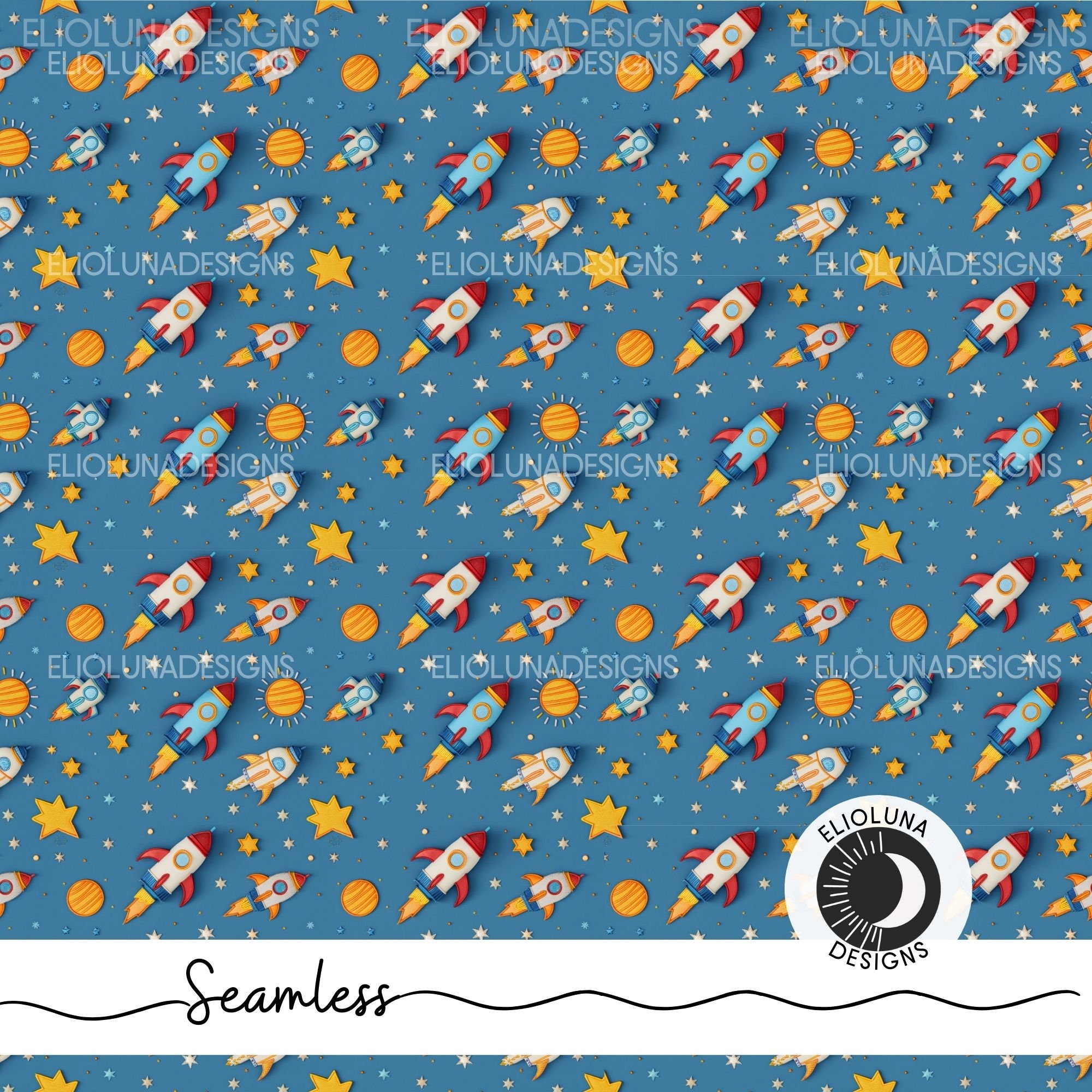 Rocket Ship Space Pattern Digital Paper Kids Space Pattern Seamless ...