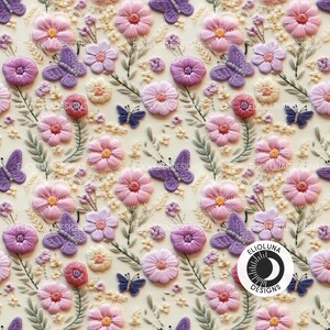 Spring Floral Butterfly Pattern Digital Paper Embroidered Floral ...